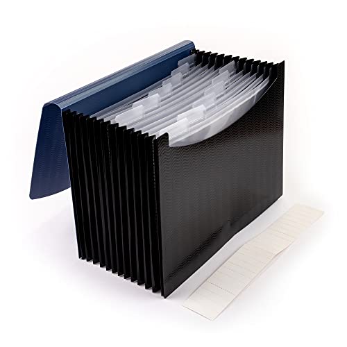 Smead Poly Frequency Expanding File, 12 Pockets, Flap and Cord Closure, Letter Size, Blue/Black (70863)