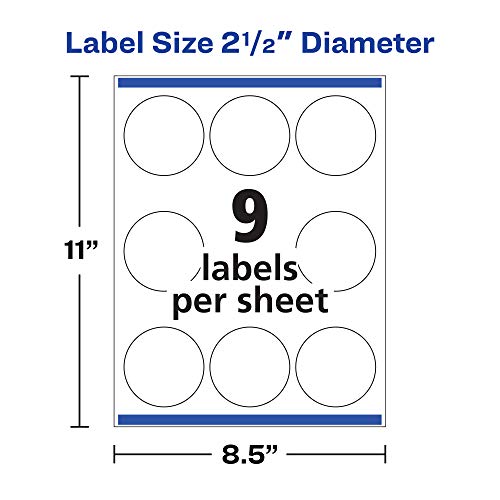 Avery Printable Waterproof Round Labels with Sure Feed, 2.5" Diameter, White, 72 Customizable Labels (22856)