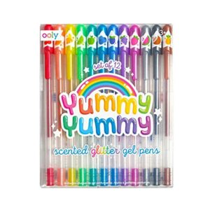 ooly, yummy yummy scented glitter gel pens, set of 12, multicolor pens for arts and crafts, cute school supplies for all ages, works on black and white paper, great for journal and stationary