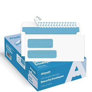 500#9 double window self seal security envelopes – for invoices, statements & documents, security tinted – size 3-7/8 x 8-7/8-24 lb – 500 count (30139)