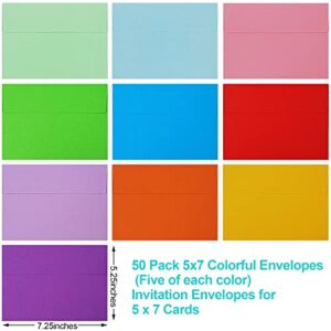 50 Pack Colored Envelopes, 5x7 Envelopes, Card Envelopes A7 Envelopes Envelopes for Invitations, Printable Invitation Envelopes for Weddings, Invitations, Photos, Postcards, Greeting Cards, Mailing