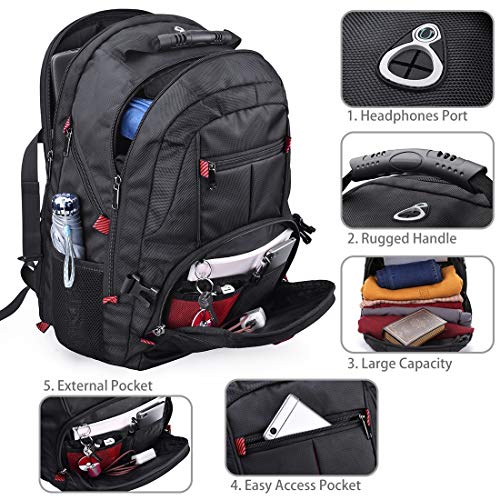 NUBILY Laptop Backpack 17 Inch Waterproof Extra Large TSA Travel Backpack Anti Theft College Business Mens Backpacks with USB Charging Port 17.3 Gaming Computer Backpack for Women Men Black 45L