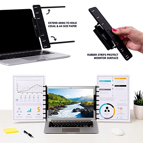 Note Tower Monitor Document Paper Holder for Typing - Sticky Note Organizer - Mounts to Laptops & Desktop Monitors, Reduces Eye and Neck Strain - Black