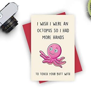 Kirynurd Funny Anniversary Card for Husband Boyfriend, Birthday Card for Him Her Girlfriend Wife, I Wish I Were an Octopus…