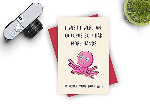 Kirynurd Funny Anniversary Card for Husband Boyfriend, Birthday Card for Him Her Girlfriend Wife, I Wish I Were an Octopus…