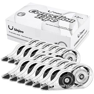 unjoo whiteout correction tape, easy to use applicator for instant corrections correct wrong writing at any time, for school, office (12pack, 5m/196″ x 0.2″, black)