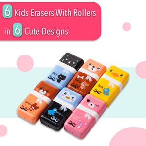 Mr. Pen- Erasers for Kids, 6 Pack, Eraser with Cover and Roller, School Supplies, Erasers, Kids Erasers, Pencil Eraser, Cute Erasers, Kids School Supplies