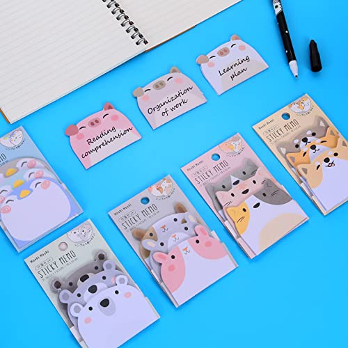 Molain Cute Sticky Notes, 6 Pack Cartoon Sticky Notes Animals Shape Markers Flags Self-Stick Memo Pads Students Home Office Roommates Gifts Tab Supplies 270 Sheets