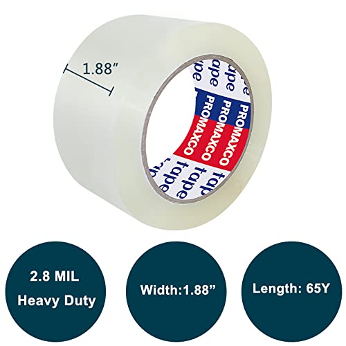 PROMAXCO Heavy Duty Packing Tape 6 Rolls, Total 390Y, Clear, 2.8 mil, 1.88 inch x 65 Yards, Ultra Strong, Refill for Packaging and Shipping