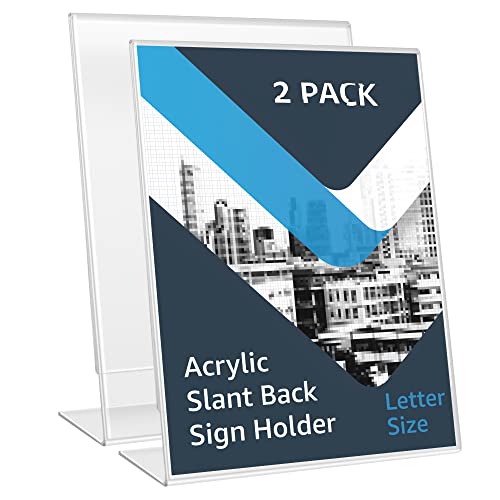 Amazon Basics Acrylic Slant Back Sign Holder, 8.5 x11 Inches, 2-Pack