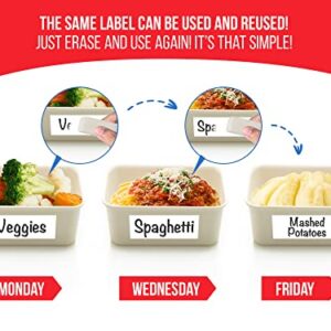 MESS Reusable Labels for Food Containers - Erasable Kitchen Labels (96-Pack) Labels for Organizing - Food Labels for Containers - Removable Labels Freezer Fridge - White Dry Erase - Labels for Jars