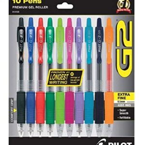 Pilot G2 Premium Retractable Gel-Ink Rolling Ball Pens, Extra Fine Point (0.5mm), Assorted, 10/Pk (14168)