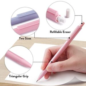 Four Candies Cute Mechanical Pencil Set, 6PCS Pastel Mechanical Pencils 0.5mm & 0.7mm with 360PCS HB Pencil Leads, 3PCS Erasers and 9PCS Eraser Refills, Aesthetic Mechanical Pencils for Girls Writing