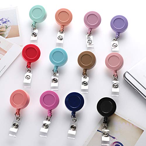 Soleebee 24'' Retractable Badge Reel, Mixed Random Solid Color Nurse ID Badge Holder with 360° Swivel Alligator Clip (Pack of 12)