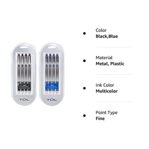 TUL Retractable Gel Pens 0.5mm Needle Point Fine, Black/Blue Bundle (2 4-packs)