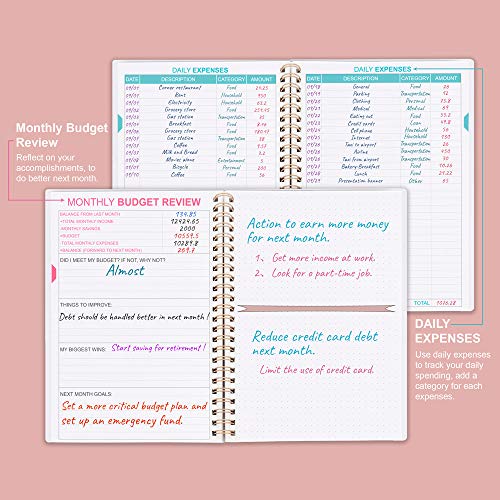 Budget Planner - Monthly Finance Organizer with Expense Tracker Notebook to Manage Your Money Effectively, Undated Finance Planner/Account Book, Start Anytime, 1 Year Use, A5, Rose