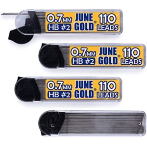 june gold 440 pieces, 0.7 mm hb #2 lead refills, 110 pieces per tube, medium thickness, break resistant lead/graphite (pack of 4 dispensers)