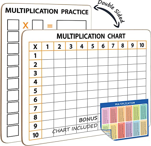 Dry Erase Multiplication Chart Whiteboard 9" x 12" Multiplication Table l Double Sided Times Table Math Manipulatives White Board for Kids Students, Classroom and Home, Mini Whiteboard Lapboard