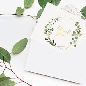 VEEYOL 100 Gold Foil Greenery Thank You Cards with Envelopes, Watercolor Foliage Thank You Notes For Wedding, Baby Shower, Graduation, Bridal, Business, Anniversary