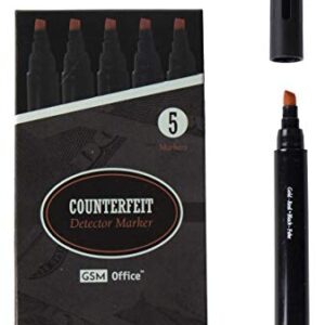 Counterfeit Money Bill Detector Pens, Markers - Detects Fake Currency - 5 Pack