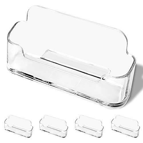 DMFLY Business Card Holder for Desk - 4 Pack Acrylic Business Card Holder Display Plastic Business Card Stand Desktop Business Card Holders for Exhibition, Home & Office, Fits 30-50 Business Cards