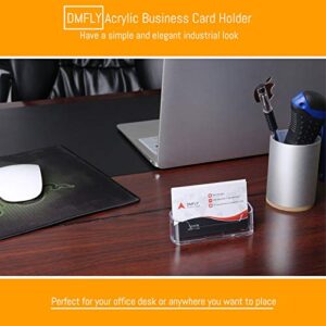 DMFLY Business Card Holder for Desk - 4 Pack Acrylic Business Card Holder Display Plastic Business Card Stand Desktop Business Card Holders for Exhibition, Home & Office, Fits 30-50 Business Cards