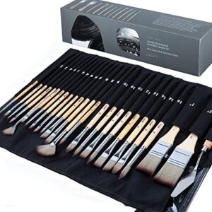 artify 24 pieces paint brush set, expert series, enhanced synthetic brush set with cloth roll and palette knife for acrylic, oil, watercolor and gouache (birch)