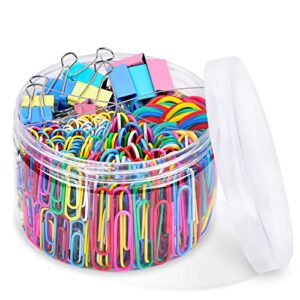 binder clips paper clips, sopito 300pcs colored office clips set with paper clamps paperclips rubber bands for office and school supplies, assorted sizes