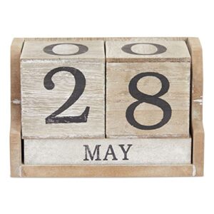 wooden perpetual date desk calendar blocks for teachers, farmhouse office decor (5 x 4 in)