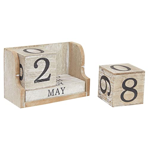 Wooden Perpetual Date Desk Calendar Blocks for Teachers, Farmhouse Office Decor (5 x 4 In)