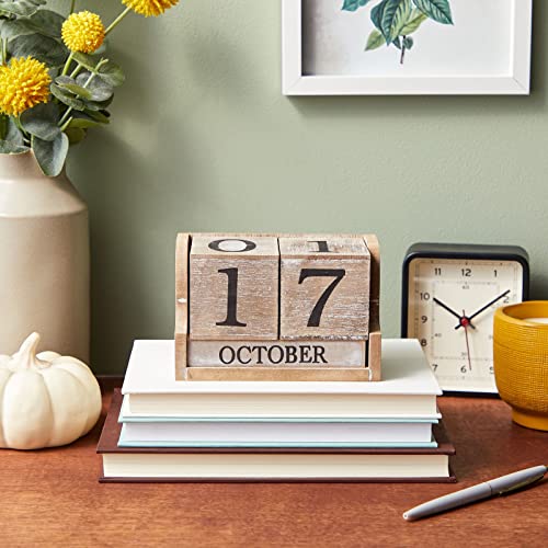 Wooden Perpetual Date Desk Calendar Blocks for Teachers, Farmhouse Office Decor (5 x 4 In)