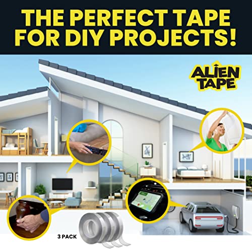 Alientape 4 Rolls Nano Double-Sided Tape, Multipurpose Removable Adhesive Transparent Grips - Washable Strong Sticky Heavy Duty for Carpet Photo Frame Poster Decor As Seen On TV