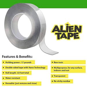 Alientape 4 Rolls Nano Double-Sided Tape, Multipurpose Removable Adhesive Transparent Grips - Washable Strong Sticky Heavy Duty for Carpet Photo Frame Poster Decor As Seen On TV