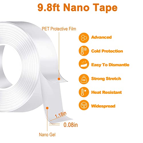 SHANDERBAR Nano Double Sided Tape Heavy Duty, Multipurpose Removable Mounting Adhesive Grip Tape,Washable Sticky Strong Wall Tape Strips Transparent Tape Poster Carpet Tape for Paste Items,Household