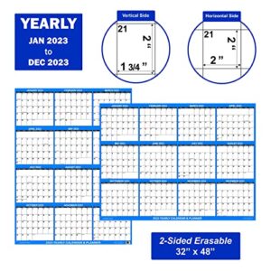 32" x 48" SwiftGlimpse 2023 Wall Calendar Erasable Large XL Wet & Dry Erase Laminated 12 Month Annual Yearly Wall Planner, Reversible, Navy