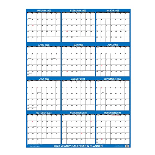 32" x 48" SwiftGlimpse 2023 Wall Calendar Erasable Large XL Wet & Dry Erase Laminated 12 Month Annual Yearly Wall Planner, Reversible, Navy