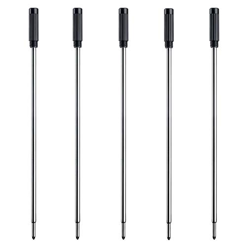 DunBong Black Ink Refill Pack of 5, Replaceable Ballpoint Pen Refills, Medium Point Metal Refill (Black)