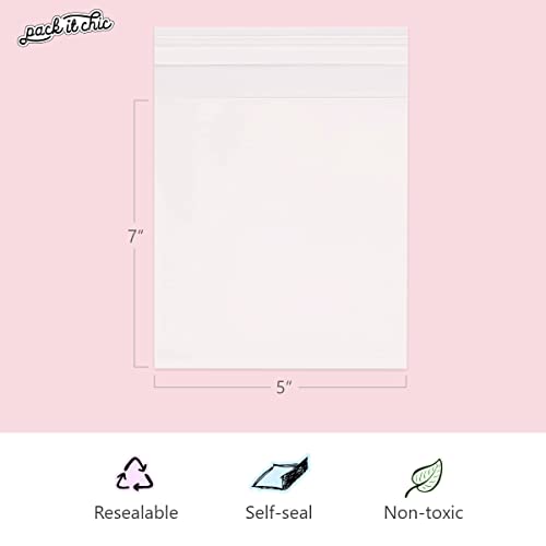 Pack It Chic - 5” X 7” (200 Pack) Clear Resealable Polypropylene Bags - Fits 5X7 Prints, Photos, A2 A4 A6 Cards & Envelopes - Self Seal