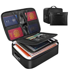 engpow file organizer bags,fireproof document bag with money bag,home office travel safe bag with lock,multi-layer portable filing storage for important file passport certificates legal documents