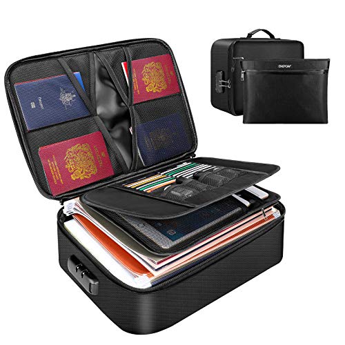 ENGPOW File Organizer Bags,Fireproof Document Bag with Money Bag,Home Office Travel Safe Bag with Lock,Multi-Layer Portable Filing Storage for Important File Passport Certificates Legal Documents