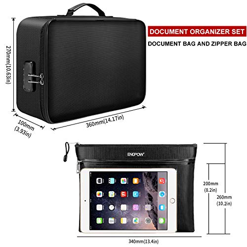 ENGPOW File Organizer Bags,Fireproof Document Bag with Money Bag,Home Office Travel Safe Bag with Lock,Multi-Layer Portable Filing Storage for Important File Passport Certificates Legal Documents