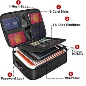 ENGPOW File Organizer Bags,Fireproof Document Bag with Money Bag,Home Office Travel Safe Bag with Lock,Multi-Layer Portable Filing Storage for Important File Passport Certificates Legal Documents