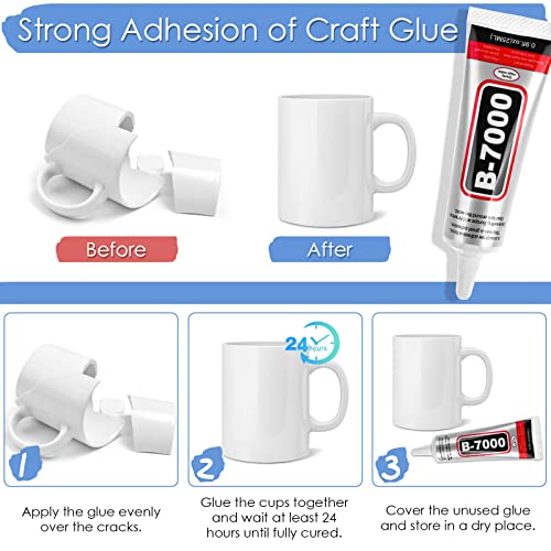 B 7000 Glue with Tips, Fabric Super Glue B7000 Rhinestone Crafts Clear Liquid Glue Super Adhesive for Cell Phone Repair, Clothes, Glass, Wooden, Metal Stone Beads Small Jewelry DIY(2 x 25 ML/ 0.9 OZ)