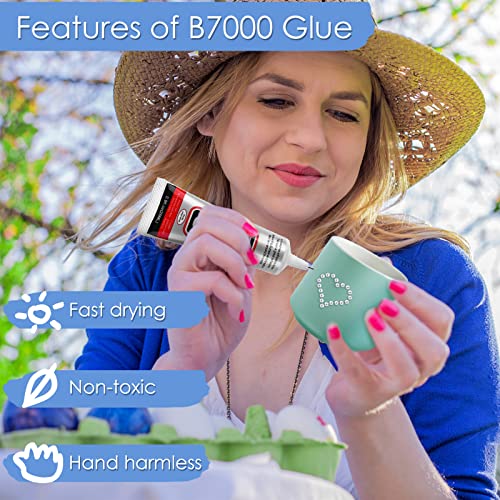 B 7000 Glue with Tips, Fabric Super Glue B7000 Rhinestone Crafts Clear Liquid Glue Super Adhesive for Cell Phone Repair, Clothes, Glass, Wooden, Metal Stone Beads Small Jewelry DIY(2 x 25 ML/ 0.9 OZ)