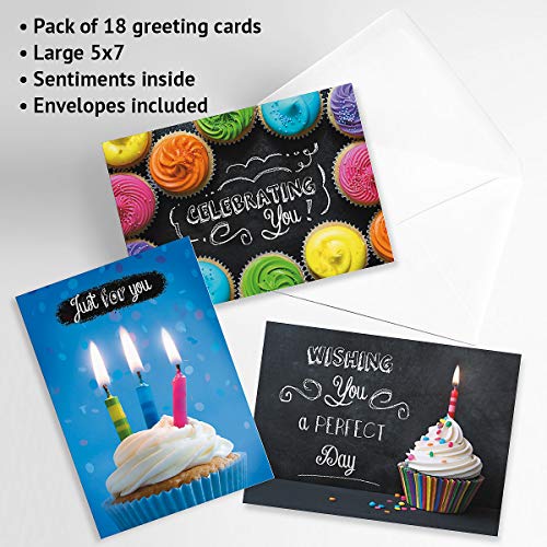 Current Bright Blackboard Birthday Greeting Card Value Pack – Set of 18 (9 Designs), Large 5 x 7 inches, Envelopes Included