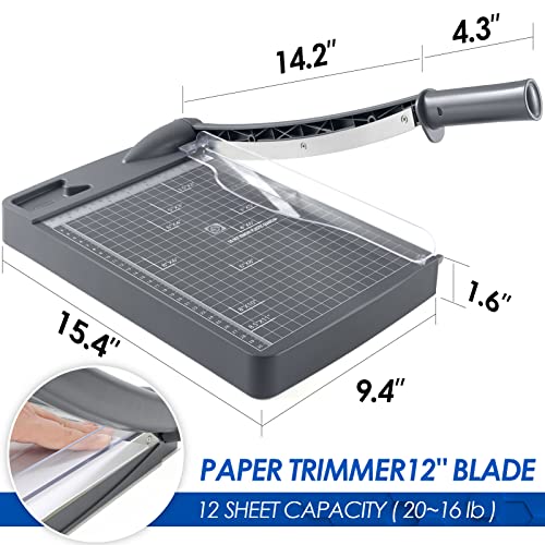 MROCO Paper Cutter 12" Cut Length Paper Trimmer, Guillotine Trimmer with 12 sheet Capacity Paper Cutting Board, Heavy Duty Guillotine Paper Cutters and Trimmers for Cardstock Paper Crafts Paper Slicer