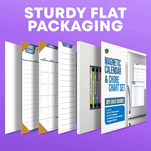 Magnetic Dry Erase Chore Chart, Calendar, and to-Do List for Refrigerator: 3 Boards, 6 Markers, and Eraser