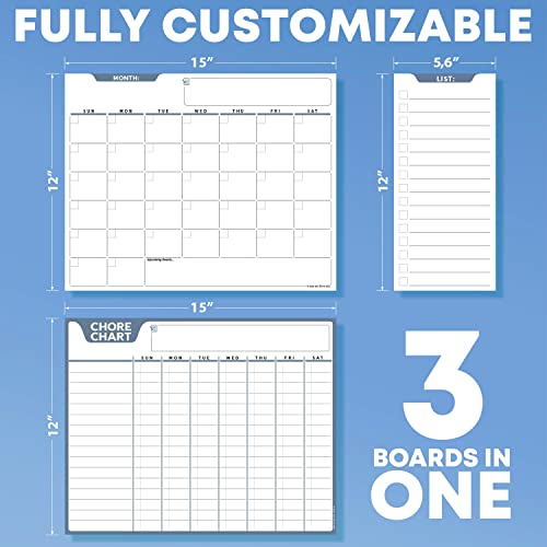 Magnetic Dry Erase Chore Chart, Calendar, and to-Do List for Refrigerator: 3 Boards, 6 Markers, and Eraser