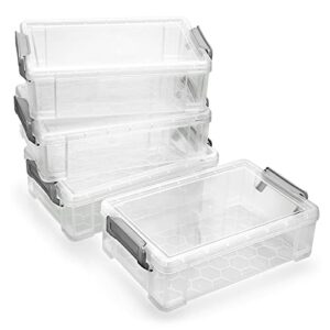 btsky 4 pack extra large capacity plastic pencil box stackable translucent clear pencil box office supplies storage organizer box for gel pens erasers tape pens pencils markers etc(grey)