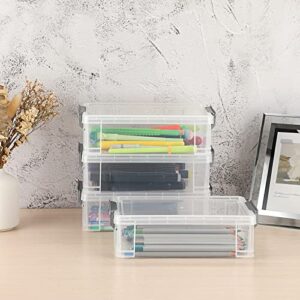 BTSKY 4 Pack Extra Large Capacity Plastic Pencil Box Stackable Translucent Clear Pencil Box Office Supplies Storage Organizer Box for Gel Pens Erasers Tape Pens Pencils Markers etc(Grey)